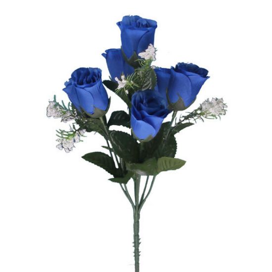 32cm Blue Rosebud Bush with Gyp - 7 Heads Artificial Flower – Titleys ...