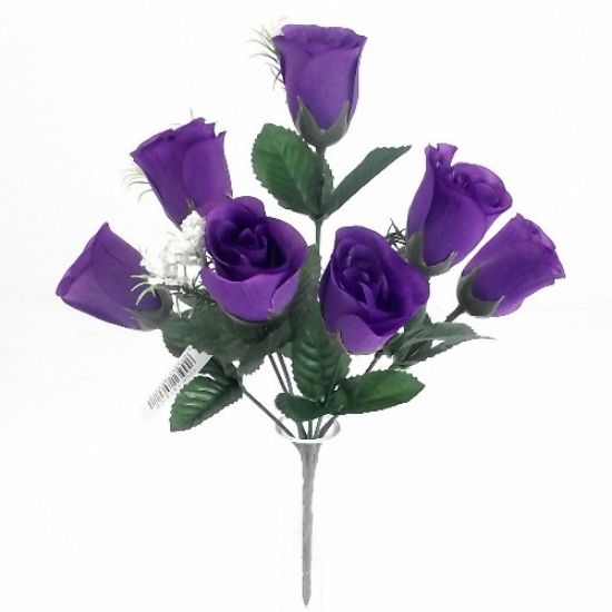 32cm Purple Rosebud Bush with Gyp - 7 Heads Artificial Flower – Titleys ...