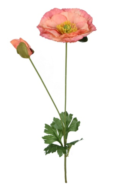 60cm Coral Poppy Stem - Silk Artificial Single Stem – Titleys Flowers ...